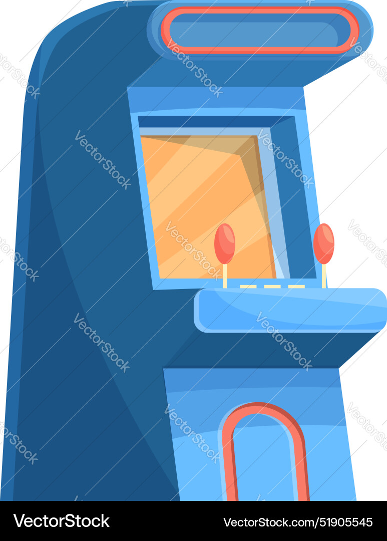 Blue arcade game machine standing on white Vector Image