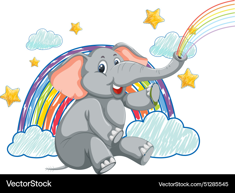 Cheerful elephant spraying a colorful rainbow Vector Image