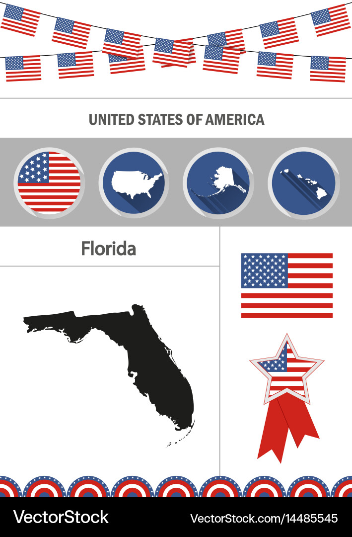 Map of florida set flat design icons Royalty Free Vector