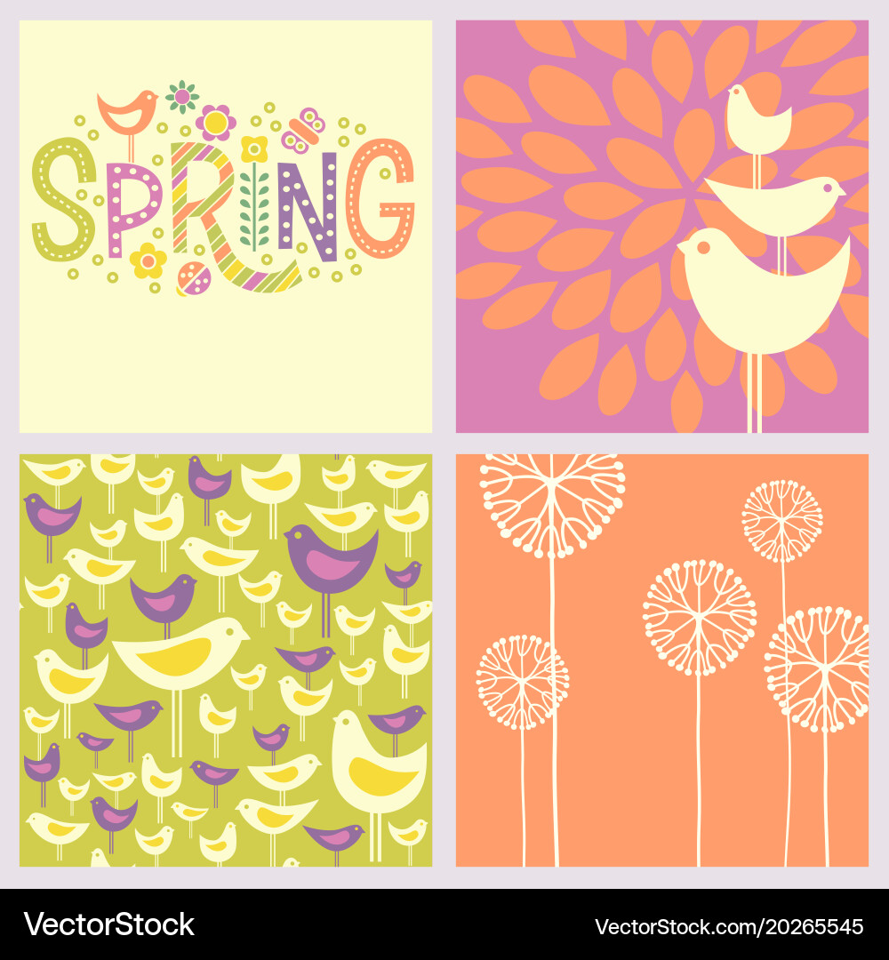 Retro spring birds flowers doodles Royalty Free Vector Image