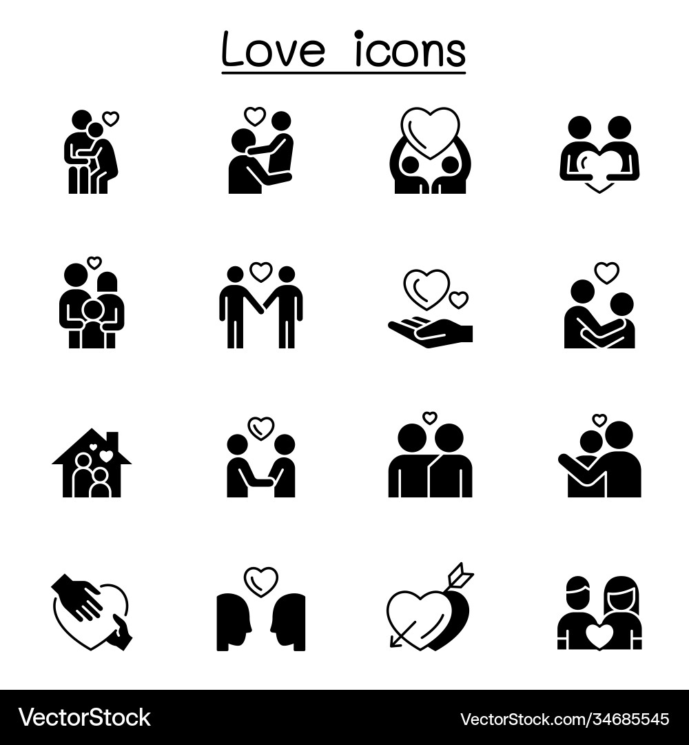 Set love icons contains such as hug Royalty Free Vector