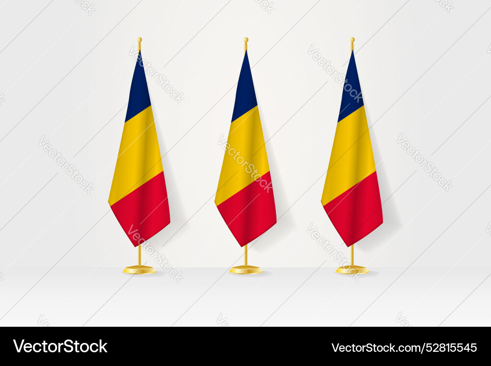 Three chad flags in a row on golden stand Vector Image