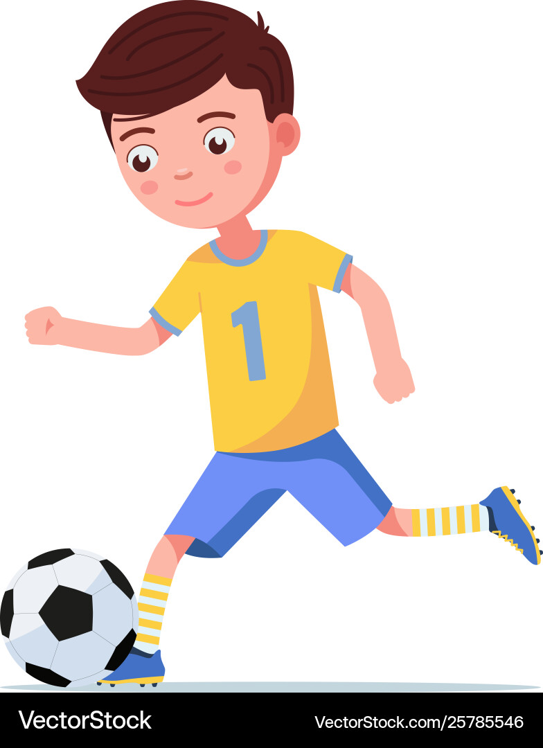 Boy soccer kicks ball on run Royalty Free Vector Image