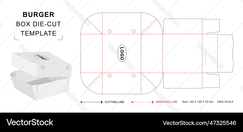 Burger box die cut template Royalty Free Vector Image
