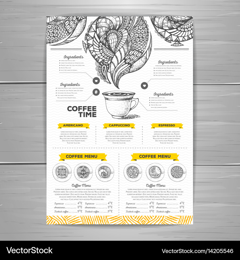 Coffee menu design sketch of cup Royalty Free Vector Image
