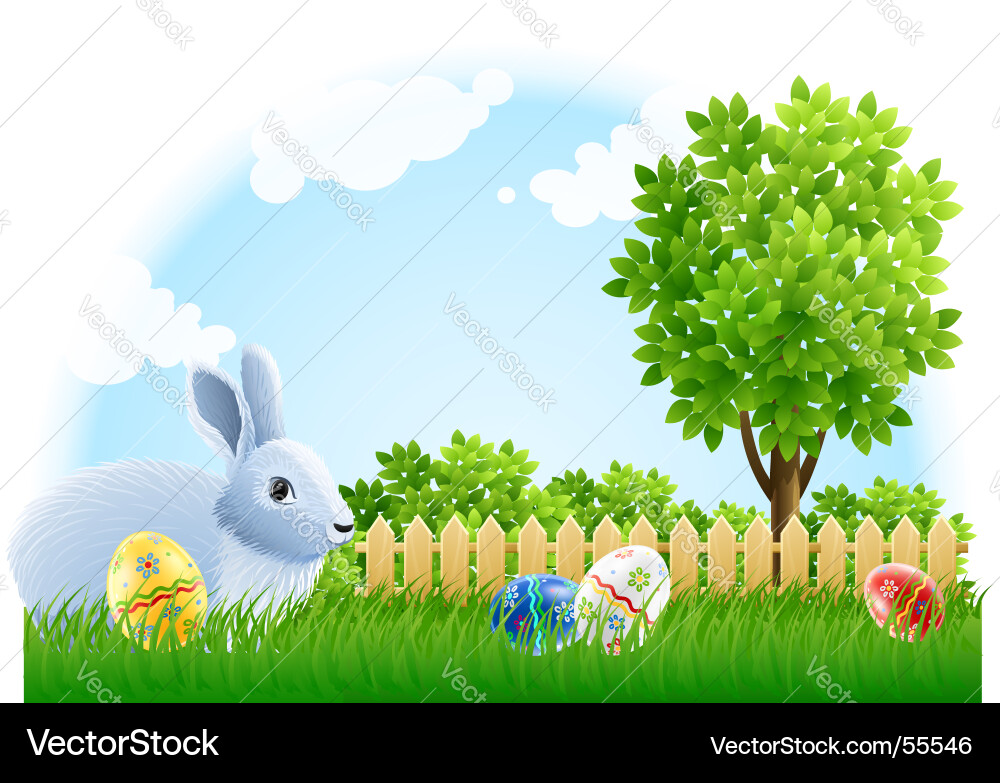Easter Scene with Rabbit and Eggs Royalty Free Vector Image