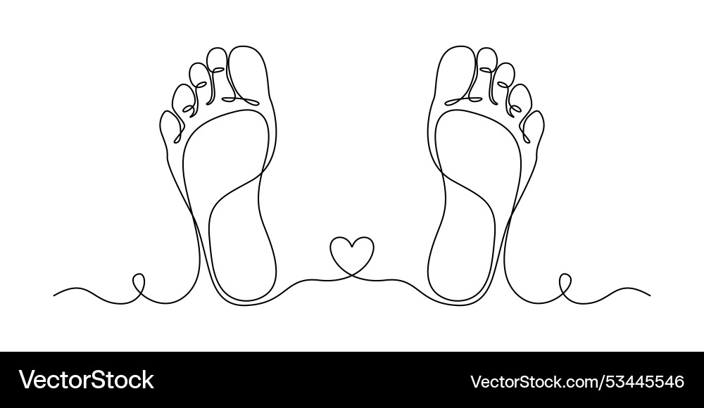One continuous line drawing of bare foot and Vector Image