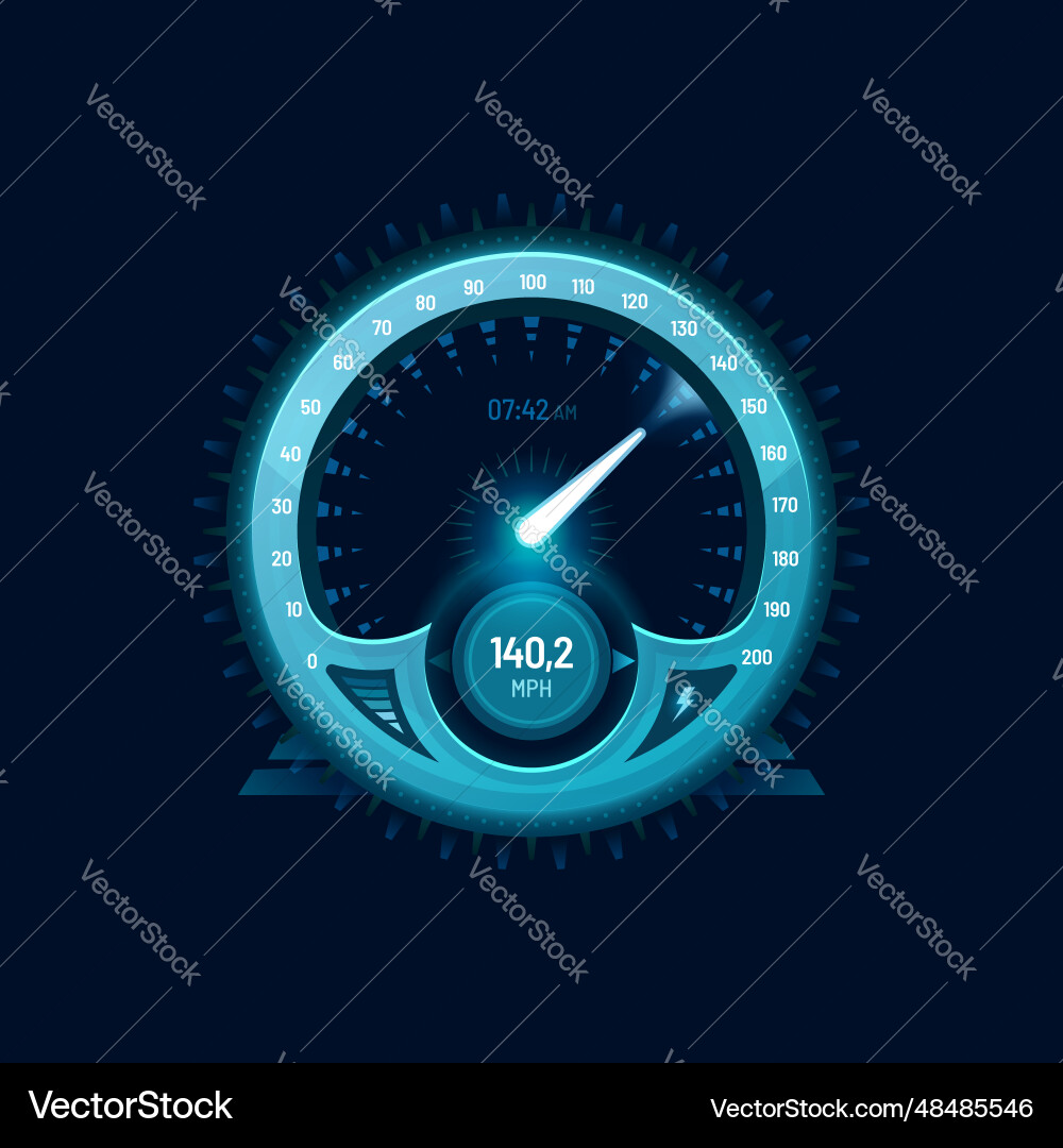 Speedometer neon dial car speed gauge dashboard Vector Image