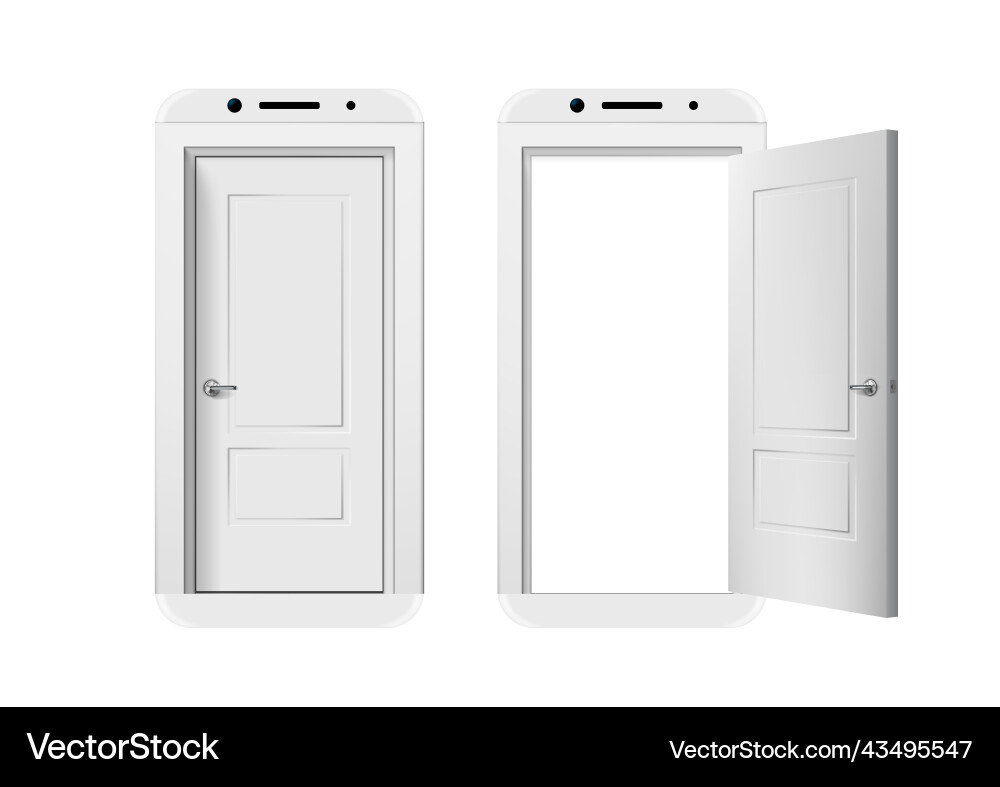 3d smartphone mobile phone open and close door Vector Image