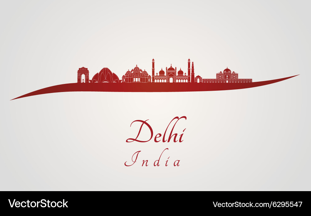 Delhi skyline in red Royalty Free Vector Image