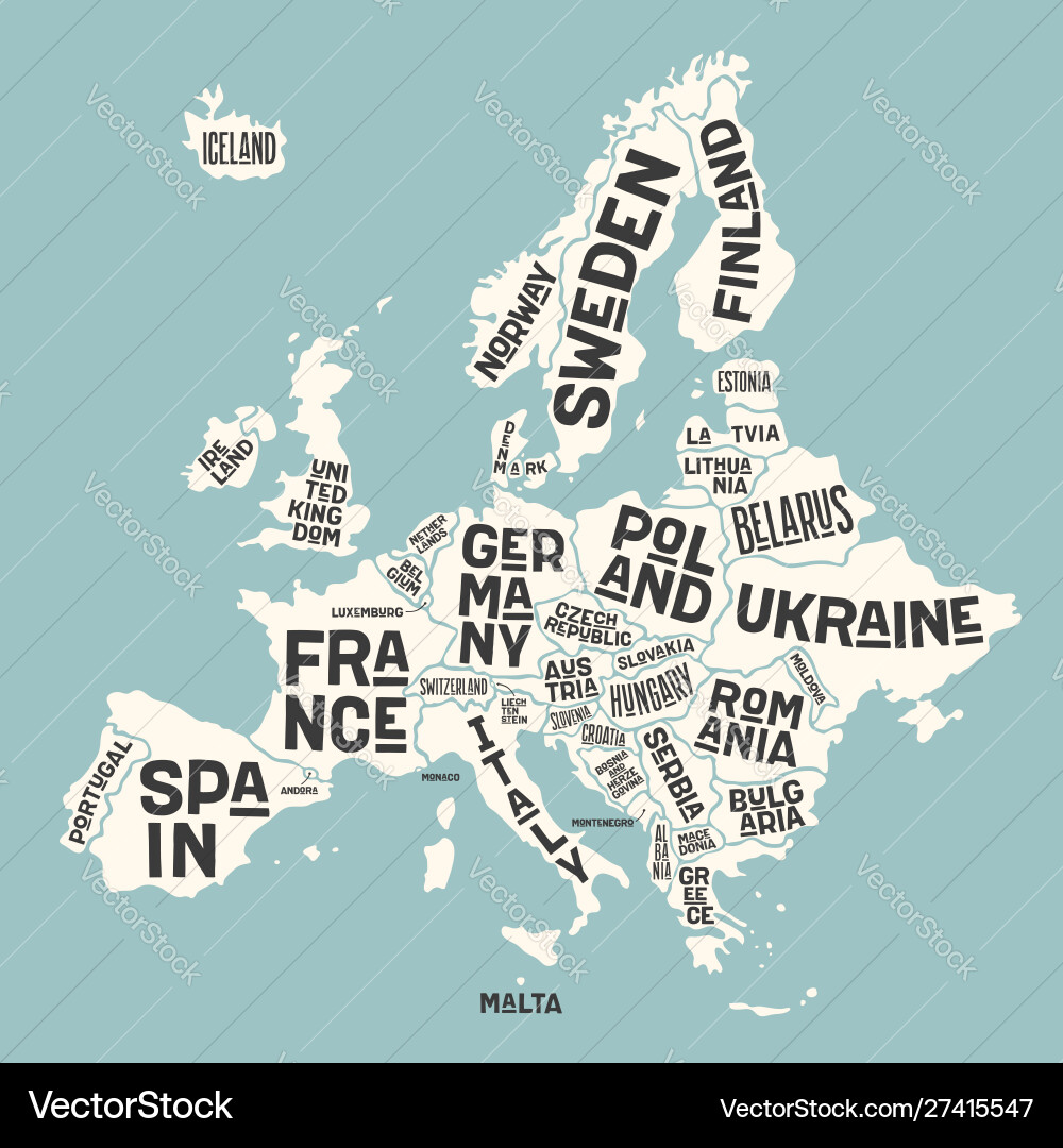 Europe map poster with country Royalty Free Vector Image