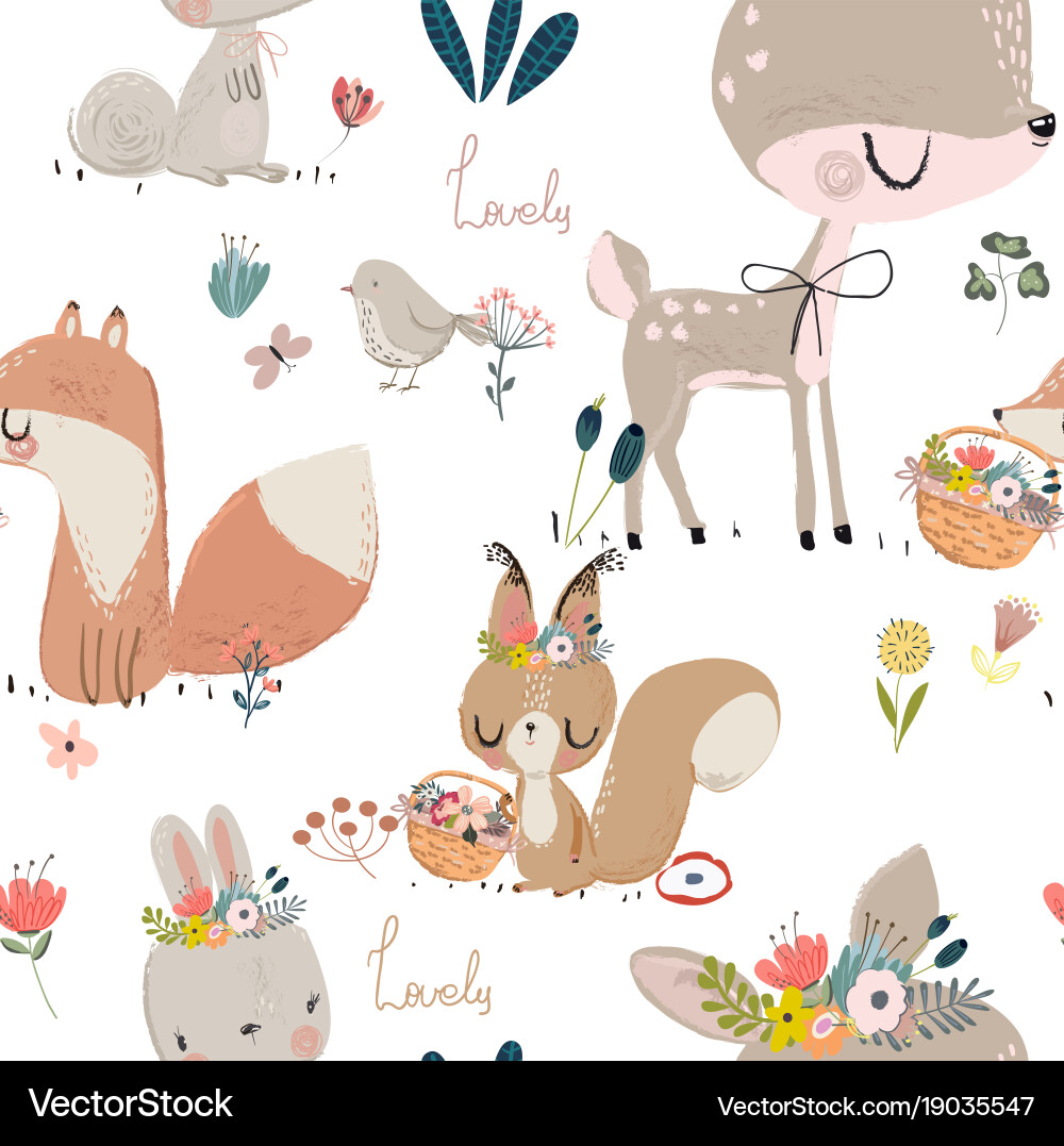 Seamless pattern with cute animals Royalty Free Vector Image