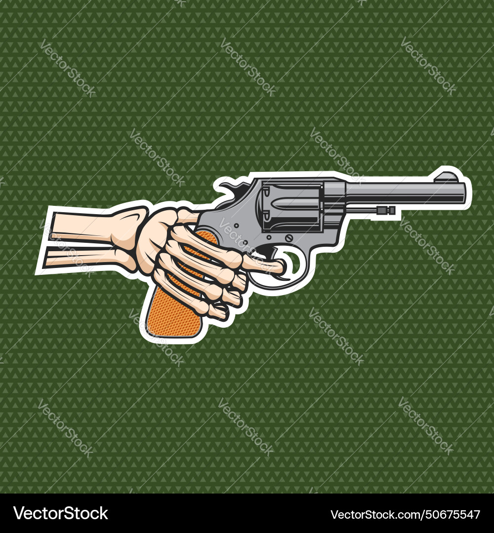 Skeleton hand holding gun shoting sticker patch Vector Image