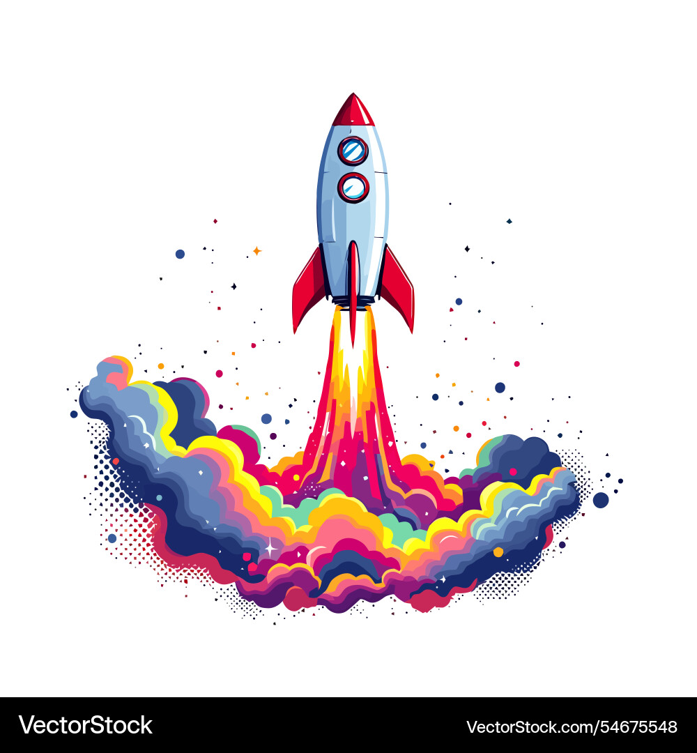 A rocket flying through the clouds Royalty Free Vector Image