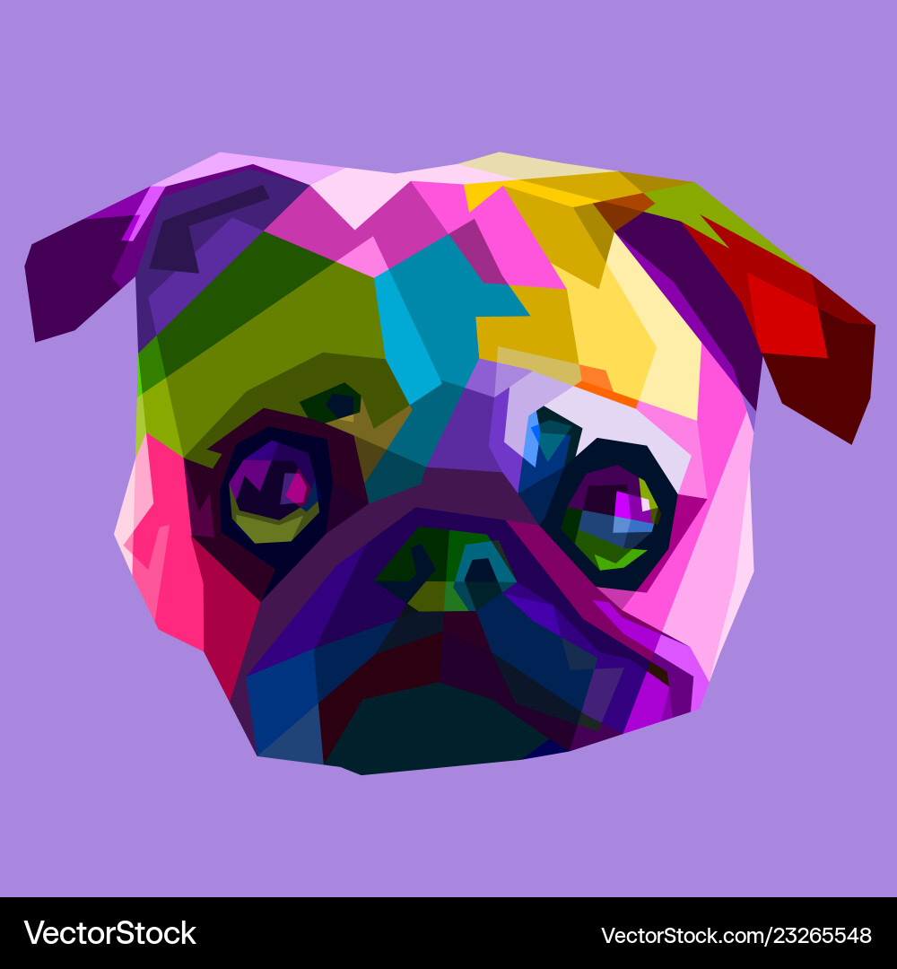 Colorful pug head dog Royalty Free Vector Image