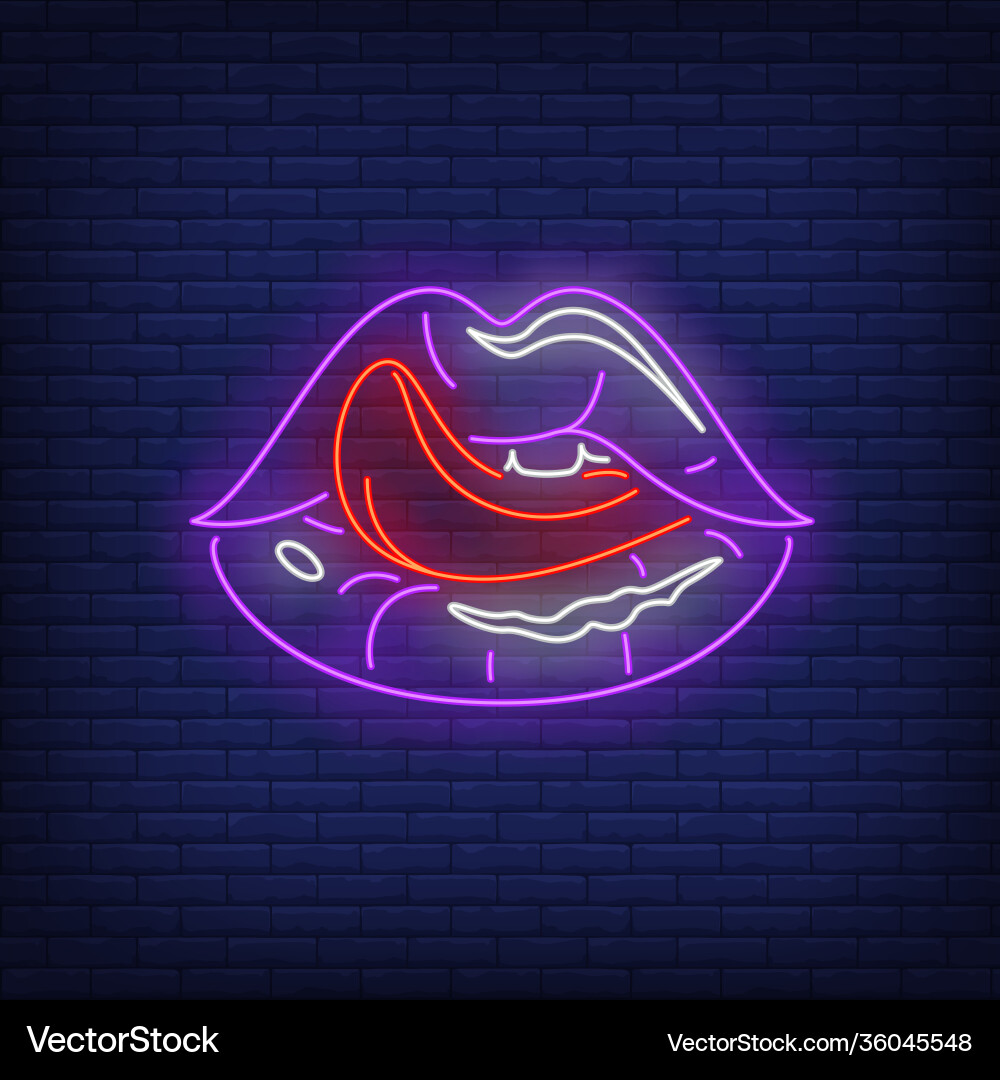 Licking lips neon sign Royalty Free Vector Image