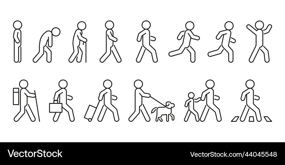 People walk and run line icon in different Vector Image