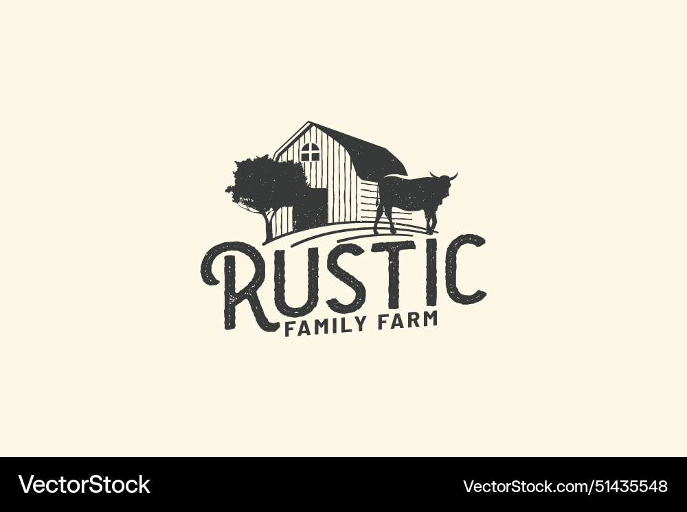 Rustic farm logo with a combination of field cow Vector Image