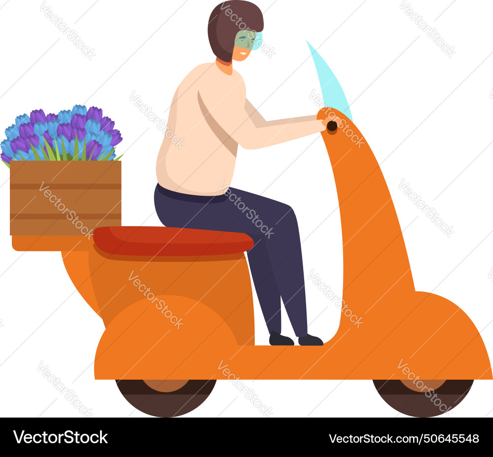 Scooter courier flower delivery icon cartoon Vector Image