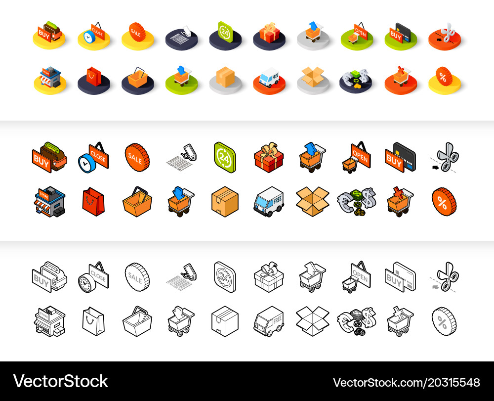 Set of icons in different style - isometric flat Vector Image