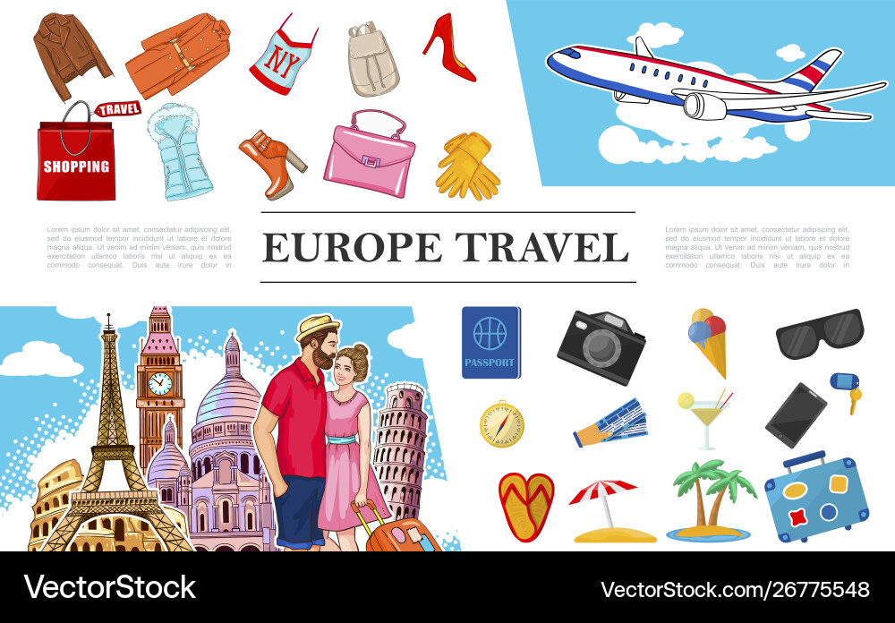 Travel to europe composition Royalty Free Vector Image