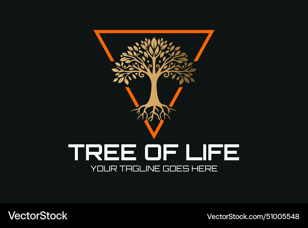 Tree of life in gold color with triangular Vector Image