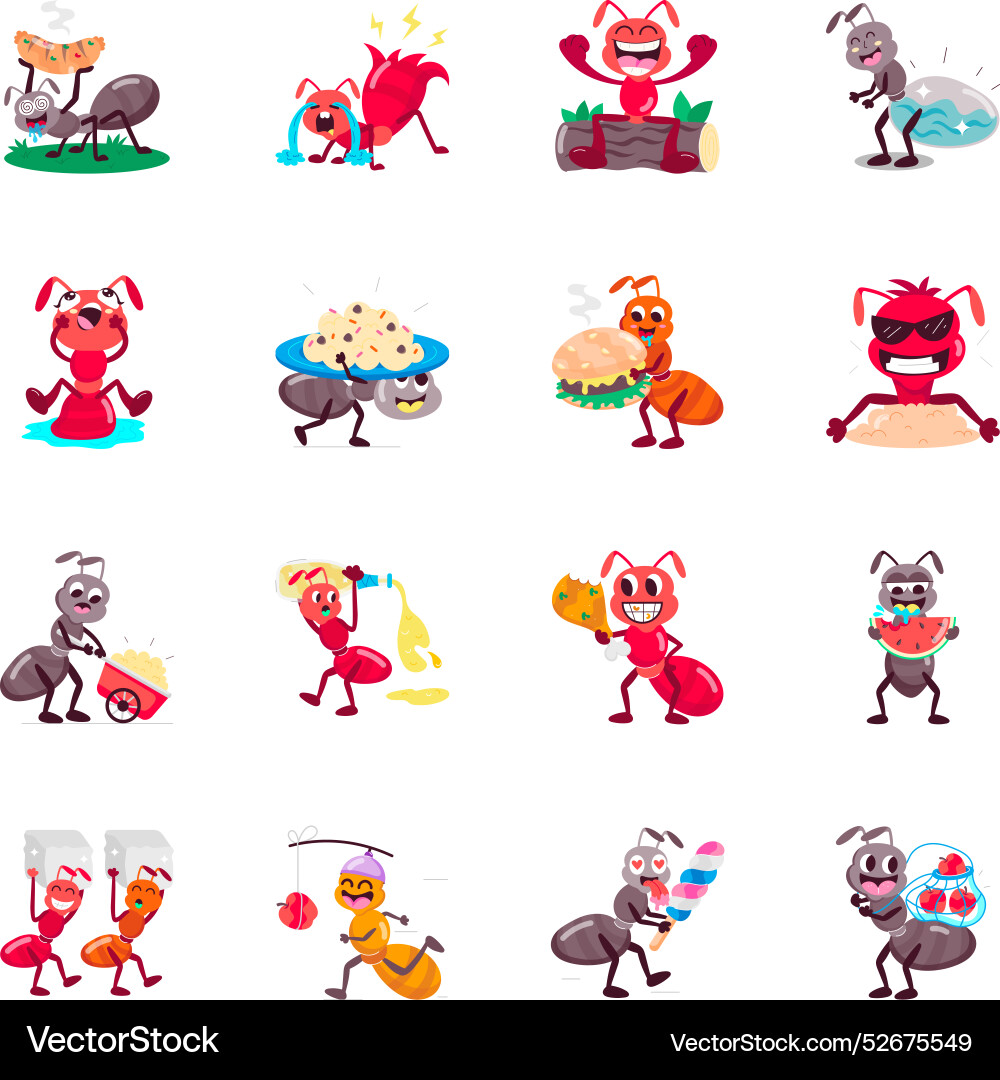 Basic rgbset of cute ant actvities cartoon style s