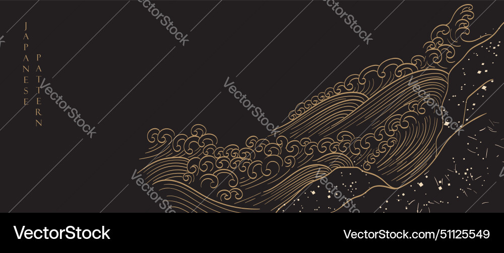 Black hand drawn wave with japanese pattern Vector Image
