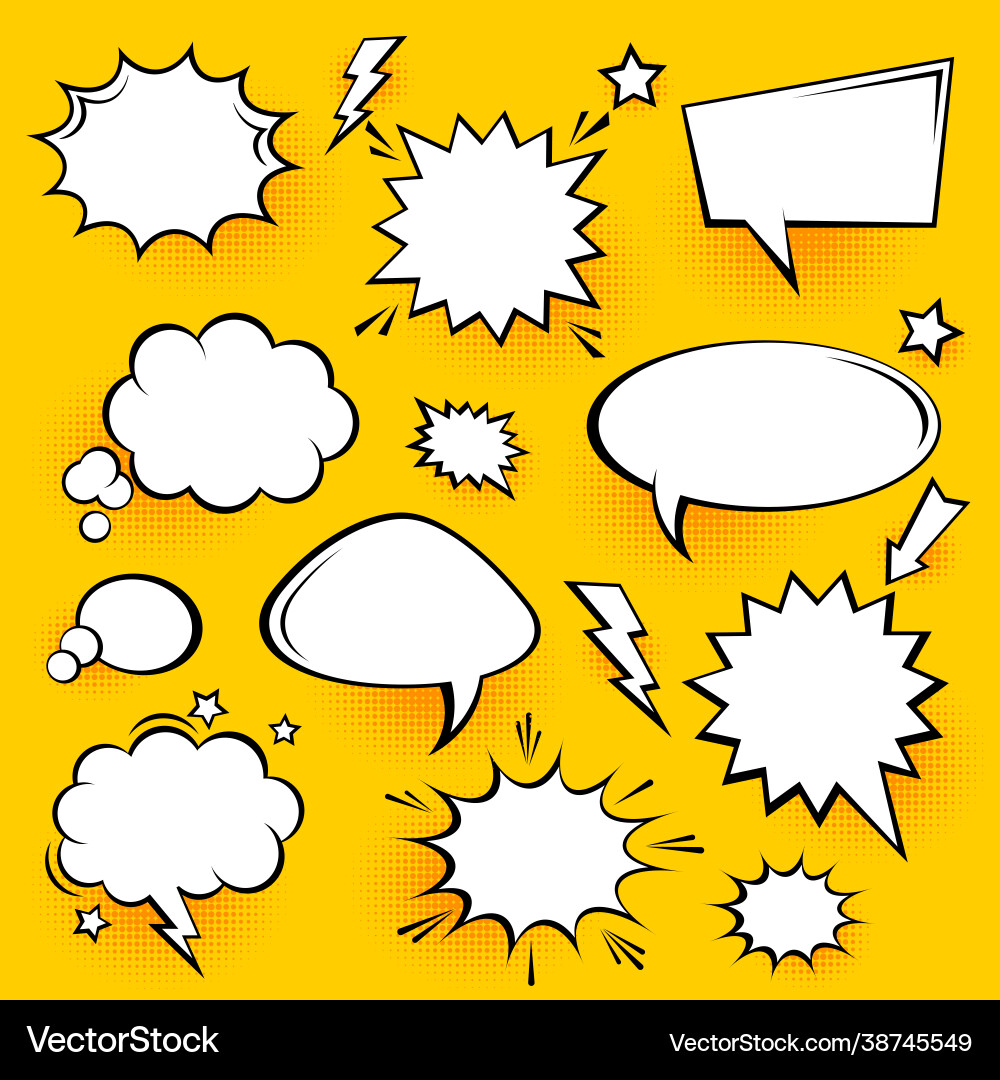 Blank comic speech bubbles with halftone shadows Vector Image