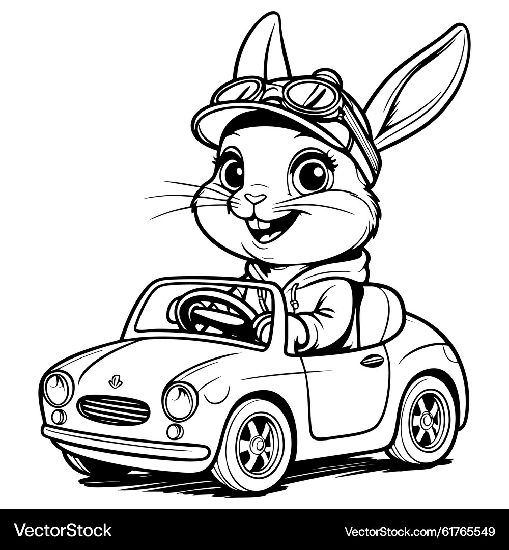 Bunny Driving a Cute Car – Royalty-Free Vector | VectorStock
