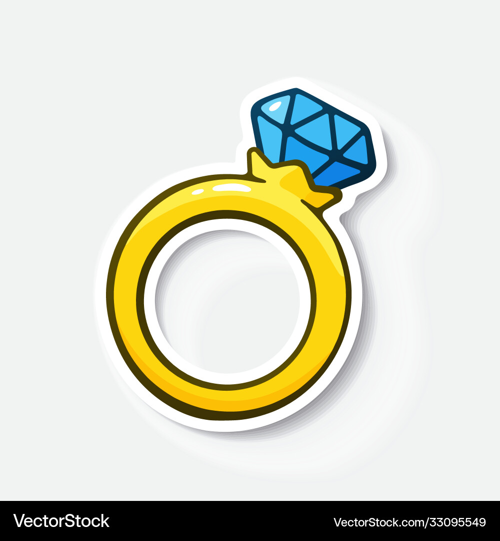 Cartoon sticker gold ring with a diamond Vector Image