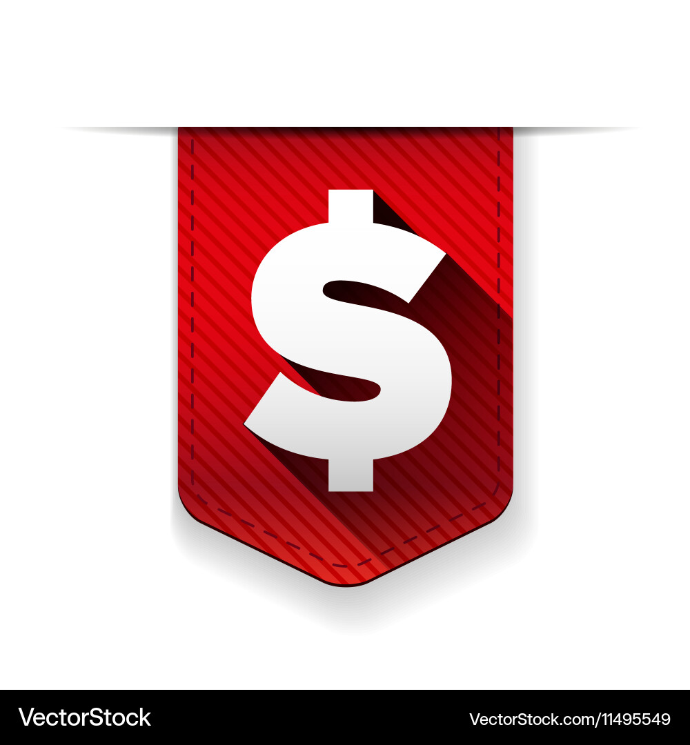 Dollar sign red icon ribbon Royalty Free Vector Image