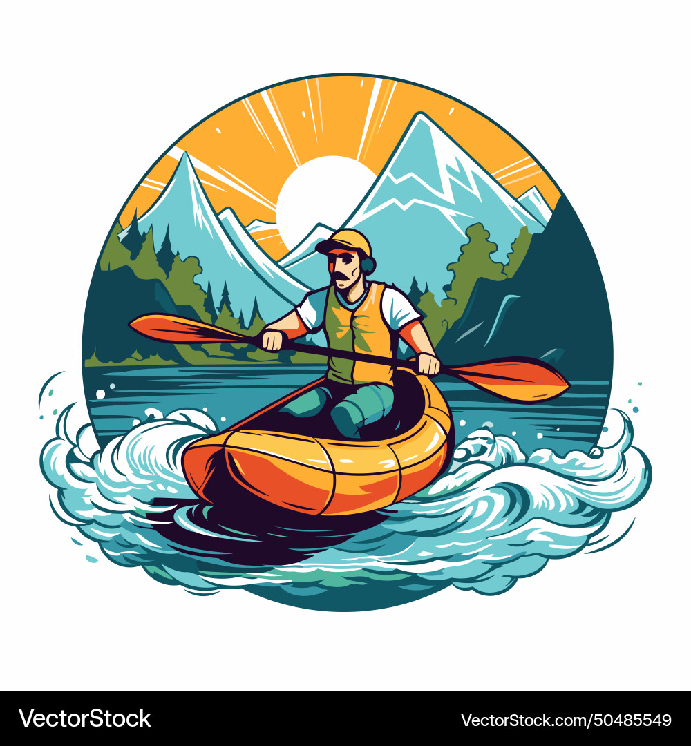 Kayaking in the mountains kayak on river Vector Image