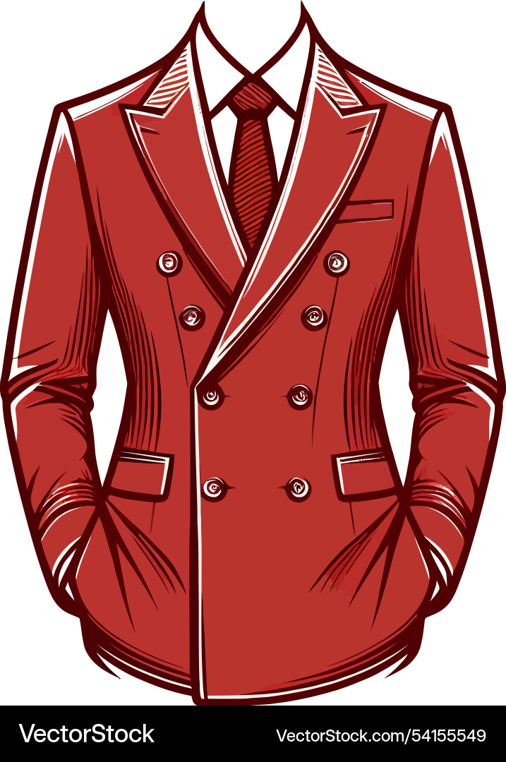 Red color double-breasted suit jacket template Vector Image