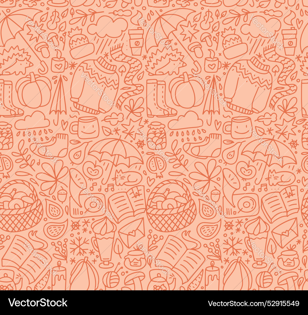 Seamless pattern with linear autumn doodles cute Vector Image