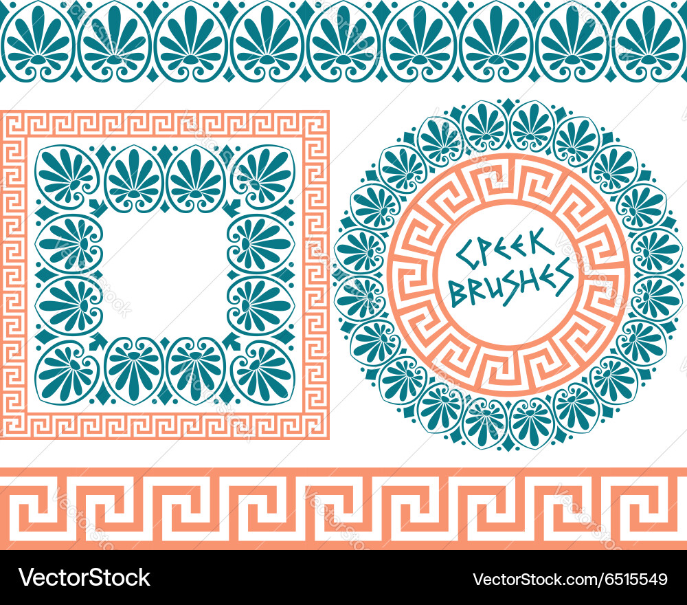 Set 1 brushes greek meander patterns Royalty Free Vector