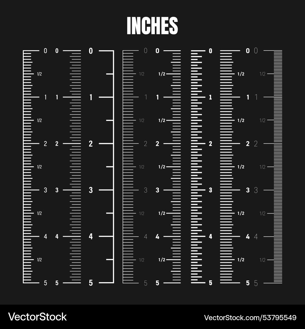 Vertical inch scale for measuring length or height