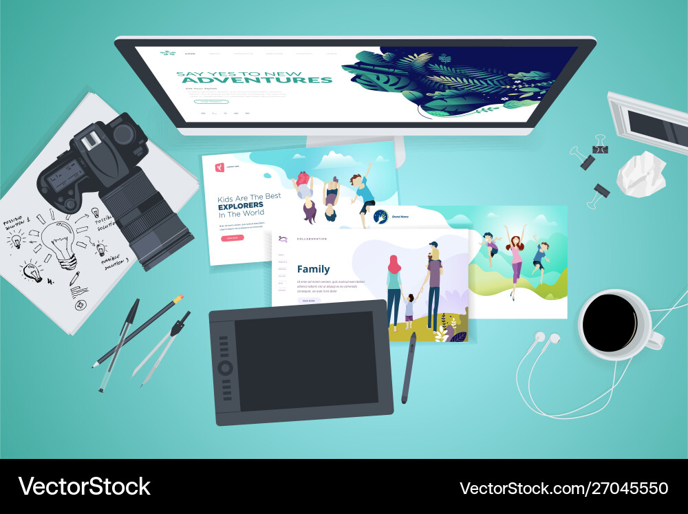 Creative workspace concept Royalty Free Vector Image