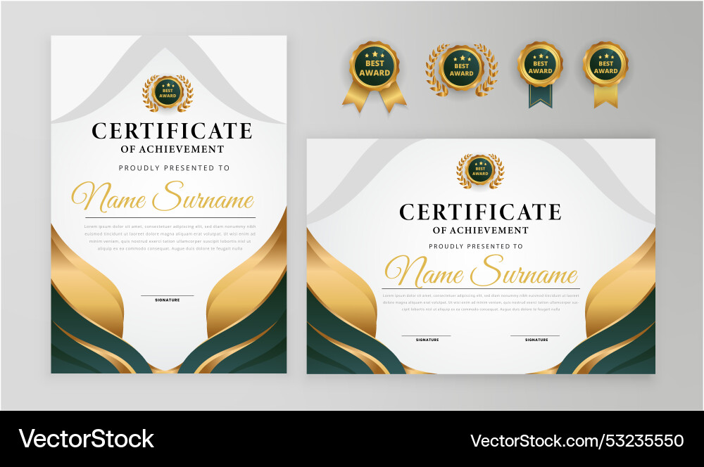Gradient green and gold certificate Royalty Free Vector