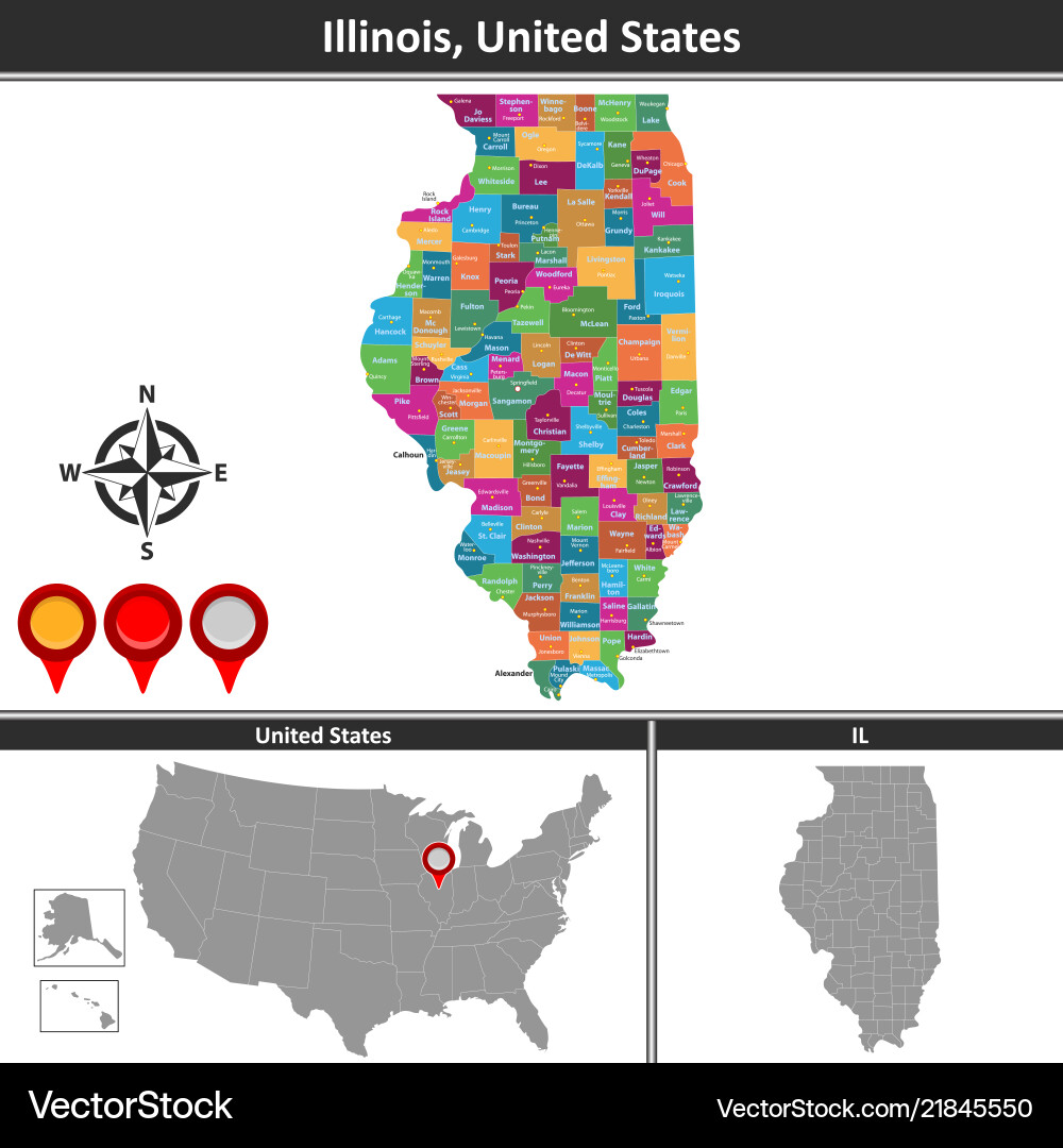 Map of illinois us Royalty Free Vector Image - VectorStock