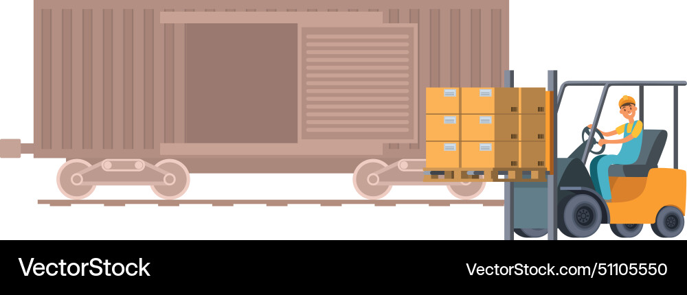 Railroad cargo wagon loading worker Royalty Free Vector