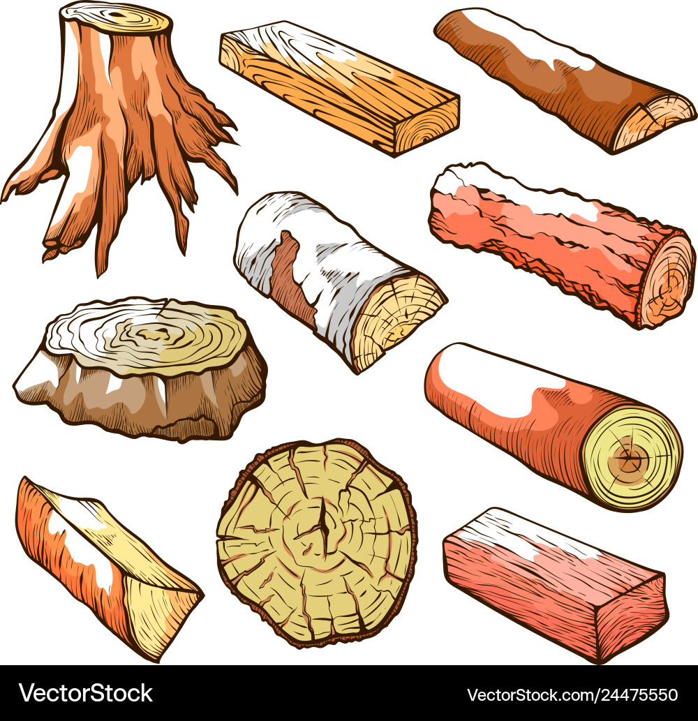 Wood Logs and Stubs - Natural Elements Royalty Free Vector