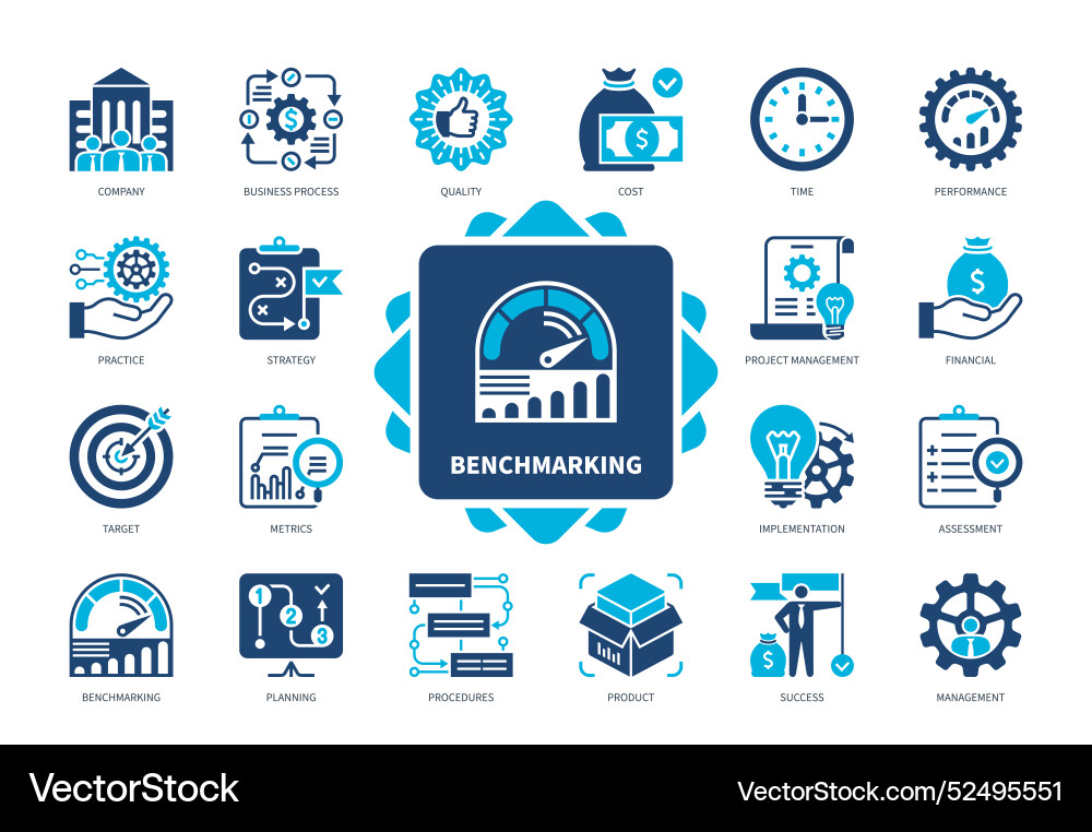 Benchmarking solid icon set Royalty Free Vector Image