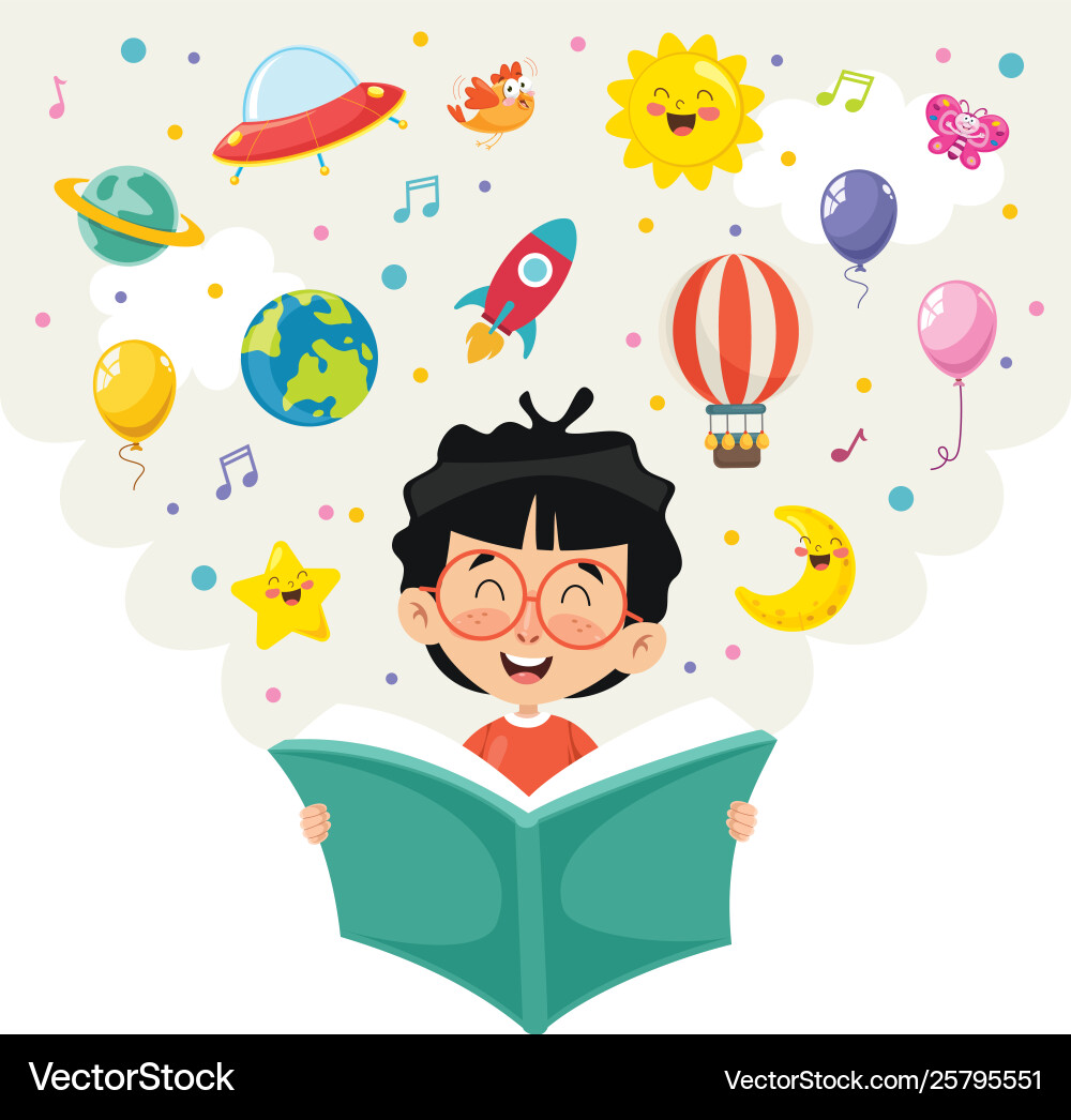 Kid reading book Royalty Free Vector Image - VectorStock