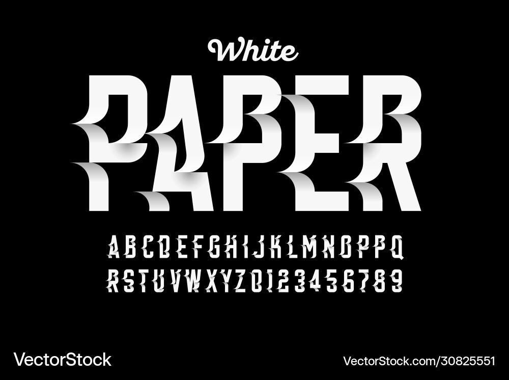 White paper craft style font Royalty Free Vector Image