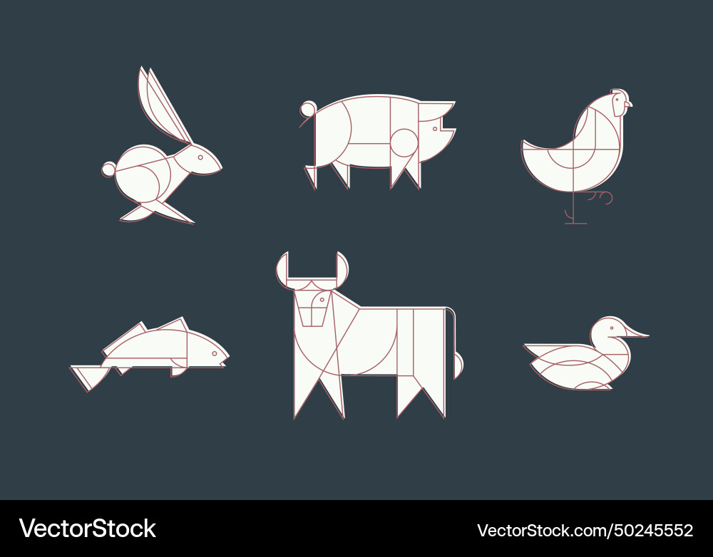 Animals art deco style blue Royalty Free Vector Image
