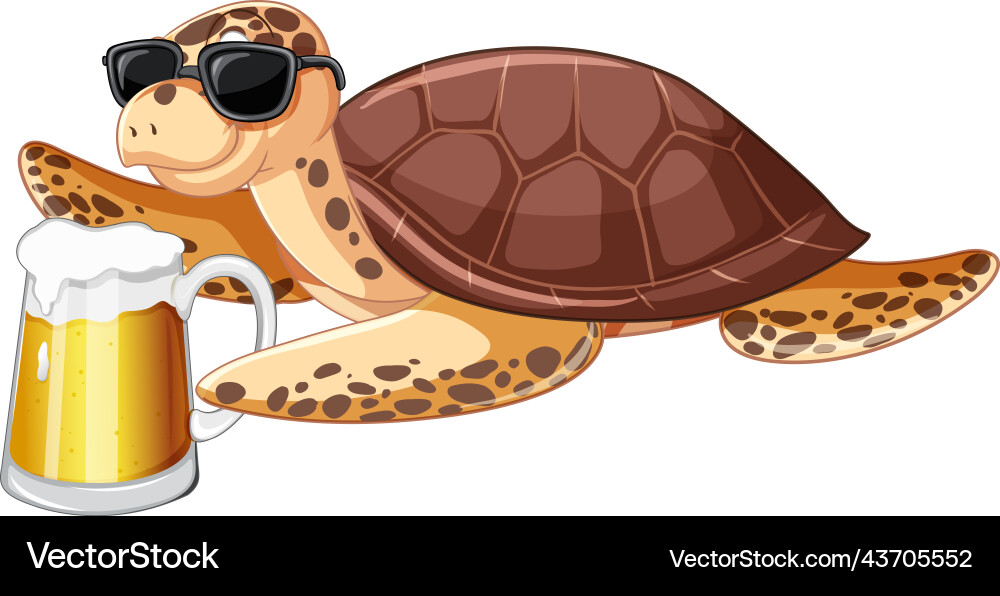 Cute Turtle Drinks Beer - Cartoon Royalty Free Vector Image