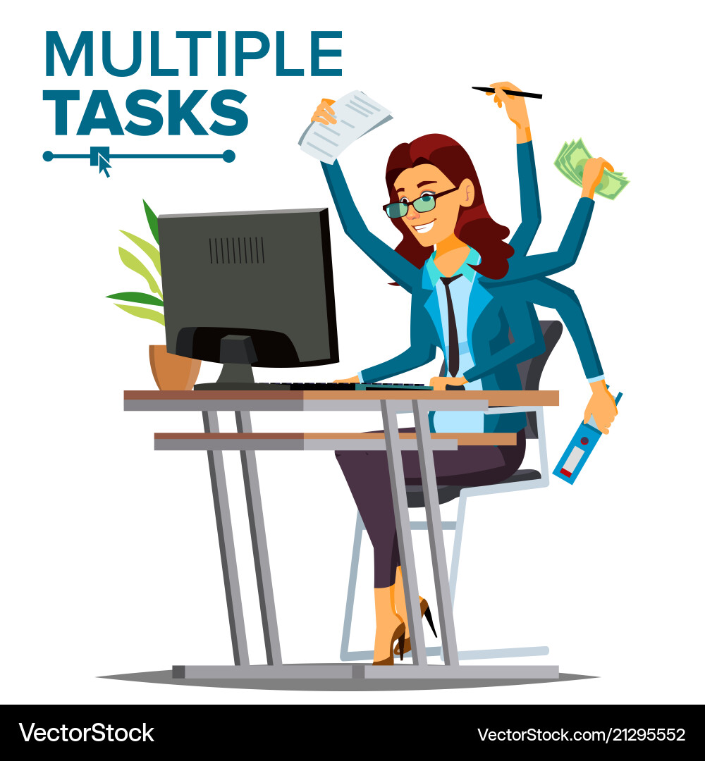 Multiple tasks business woman many hands Vector Image