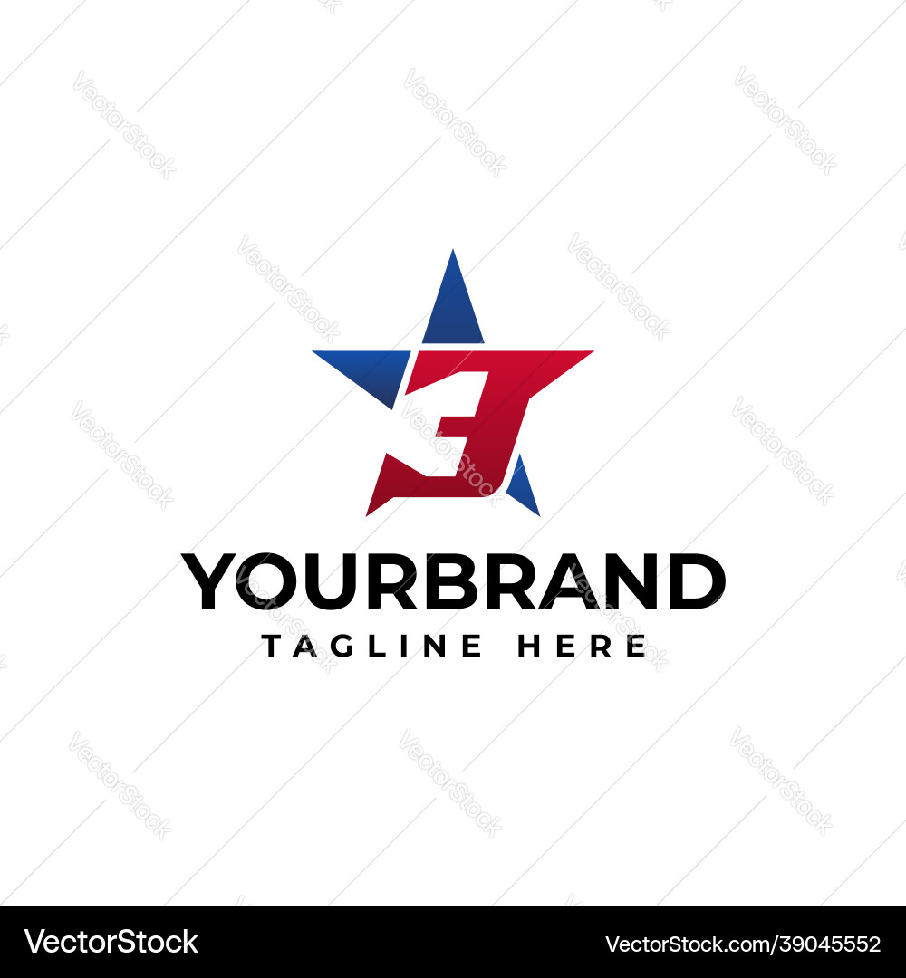 Number 3 logo blue star element design Royalty Free Vector