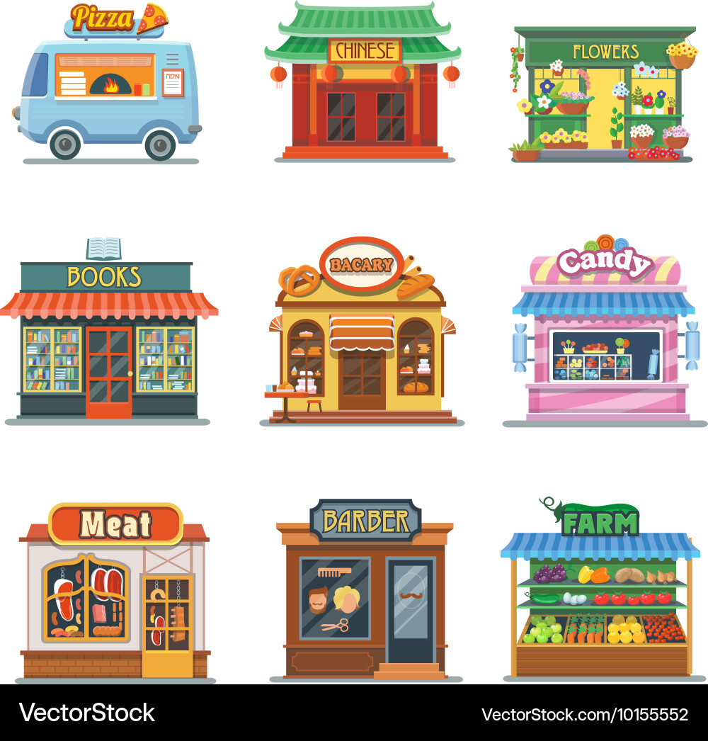 Set of nice showcases shops pizza trailer Vector Image